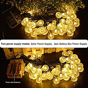 Solar Globe Lights 23Ft 50 LED Battery Powered Waterproof Crystal Globe Ball String Light with Remote for Garden Patio Party Backyard Wedding Halloween Christmas (Warm White)