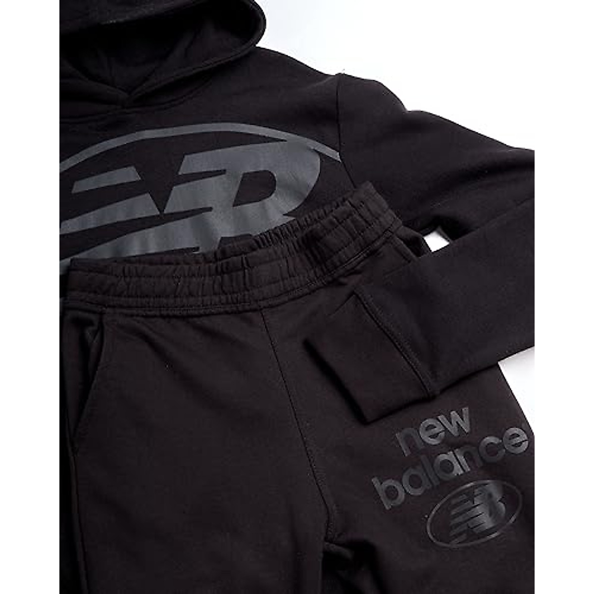 New Balance Boys' Sweatsuit Set - 2 Piece Fleece Pullover Hoodie Sweatshirt and Sweatpants (2T-20), Size 8, Black