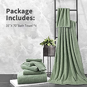 Bathroom Towel Set Green 4 Pack-35x70 Towel,600GSM Ultra Soft Microfibers Bath Towel Set Extra Large Plush Bath Sheet Towel,Highly Absorbent Quick Dry Oversized Towels Spa Hotel Luxury Shower Towels