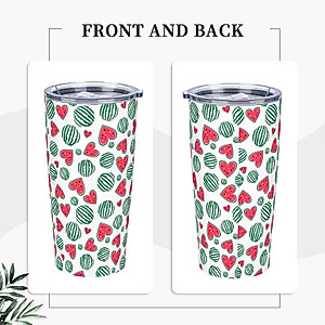 20oz Tumbler Heart Shaped Watermelon Double Wall Vacuum Insulated Coffee Mug with Lid and Metal Straw Brush Reusable Stainless Steel Water Bottle Travel Cup Gifts for Car Ice Drinks Hot Beverage