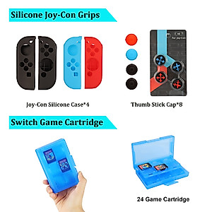 Switch Accessories Bundle for Nintendo Switch Games, Kit with Carrying Case, Steering Wheels, Screen Protectors, Charging Dock, Grips, Caps (23 in 1)