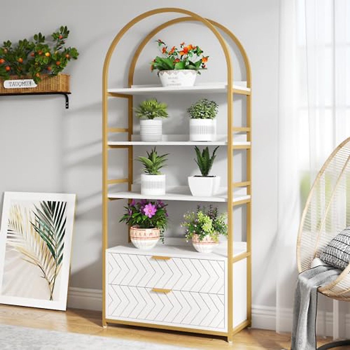 LITTLE TREE Bookshelf, 6-Tier Tall Bookcase with 2 Drawers and Open Storage Display Shelves