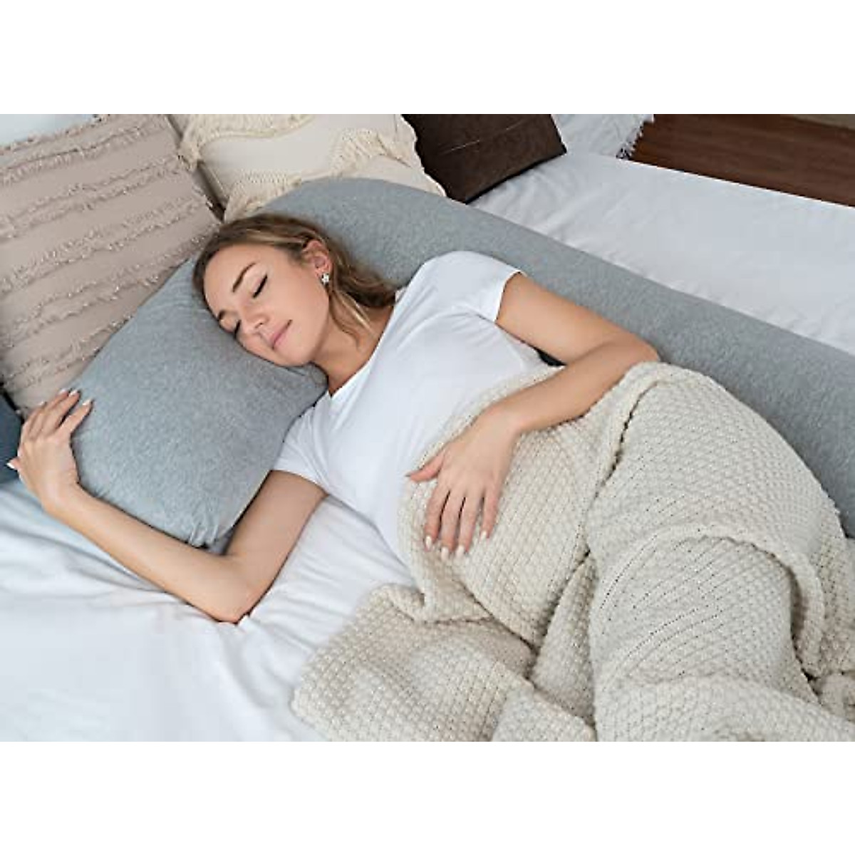 AngQi Body Pregnancy Pillow with Jersey Cover, L Shaped Full Body Pillow for Pregnant Women and Side Sleeping