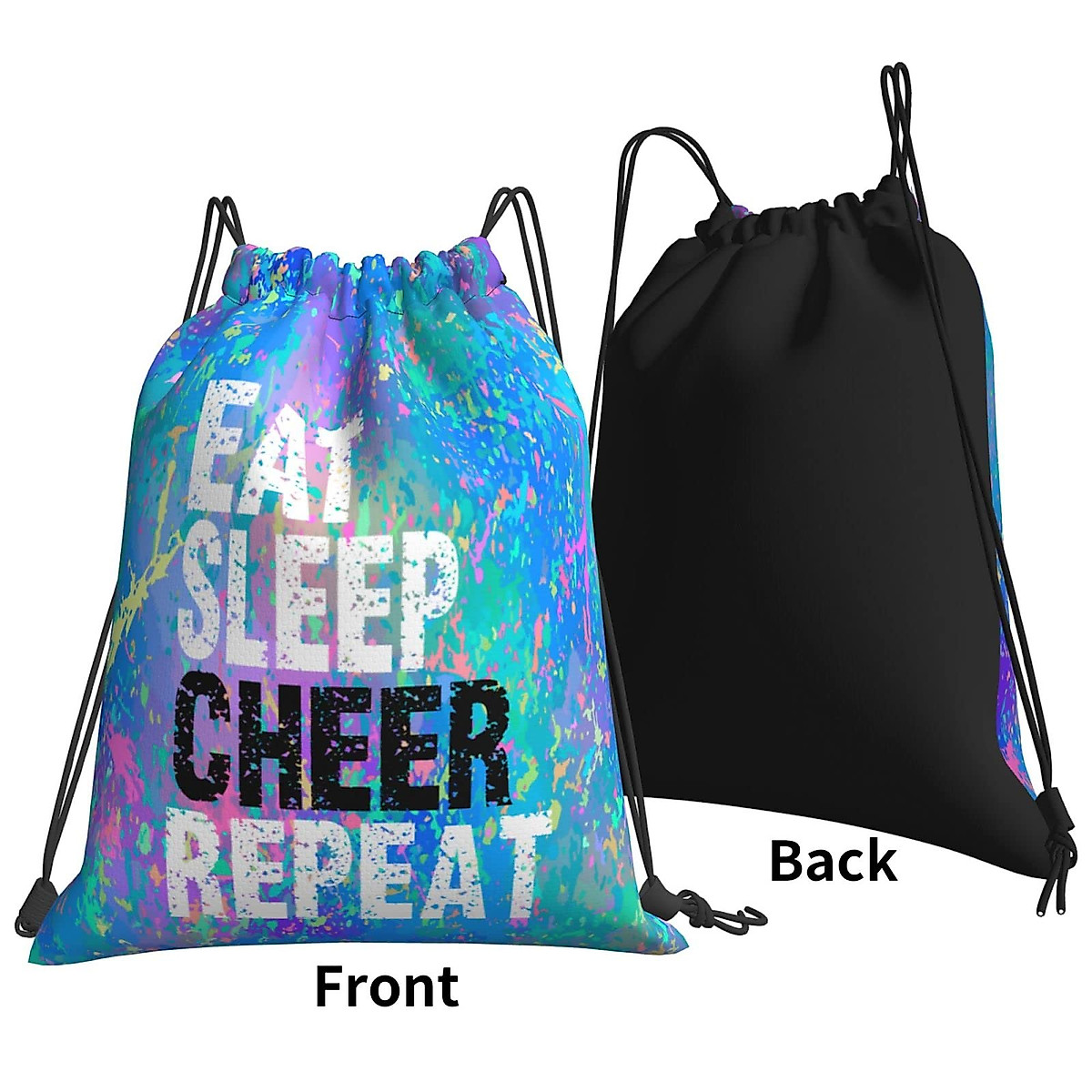 FORATIO Eat Sleep Cheer Repeat Drawstring Backpack Gym String Bag Sports Drawstring Sackpack For Women Men