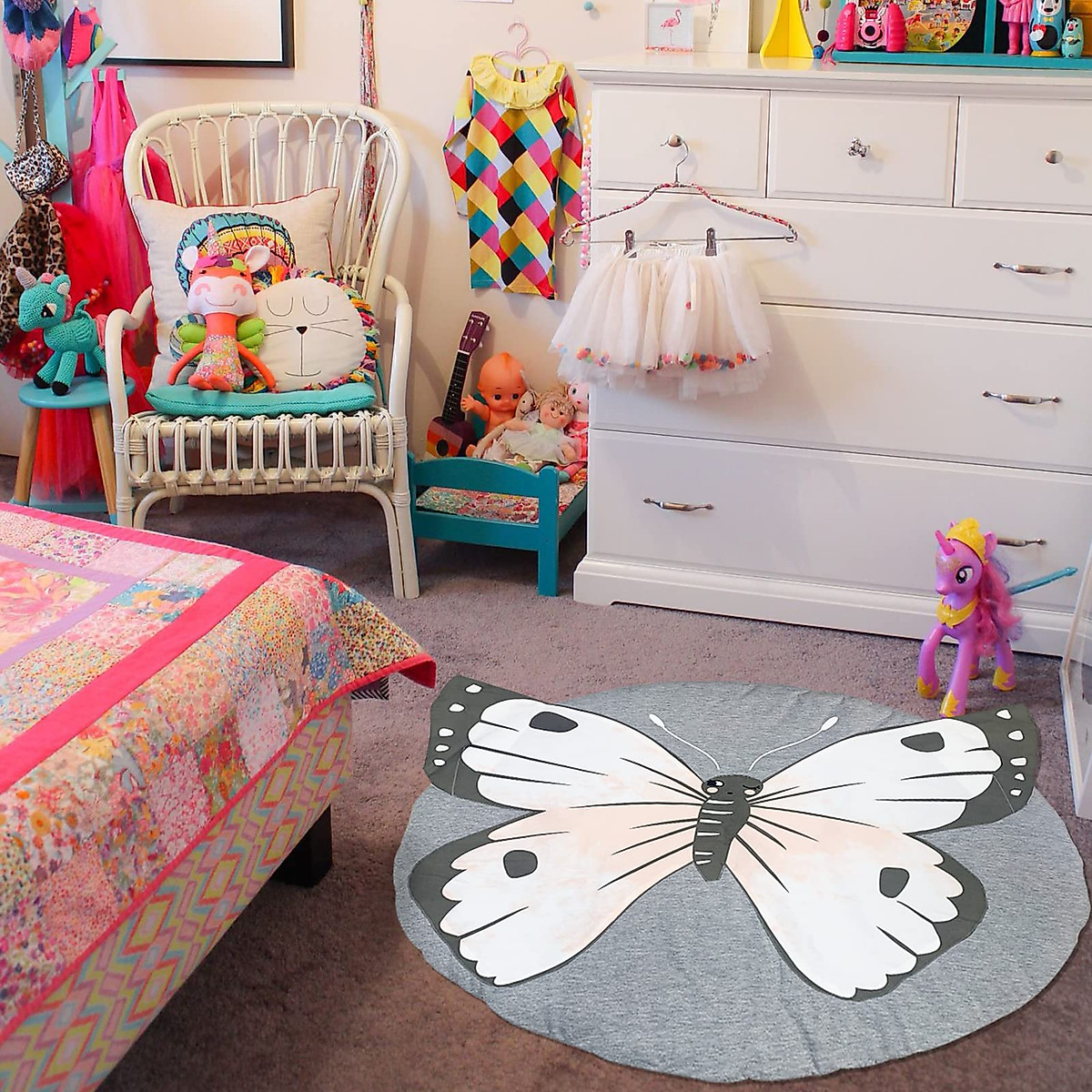 USTIDE Baby Rugs, Creeping Crawling Mat,Nursery Rug for Baby Girl, Children Anti-Slip Game Mat Cotton Floor Play Mat Blanket Play Carpet Kids Room Decor 37.4 x 37.4 (Butterfly)