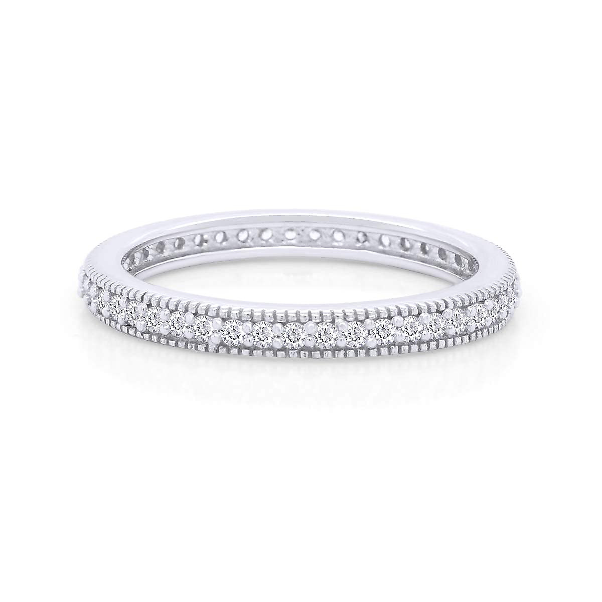 AFFY Womens Anniversary Eternity Bands 3 Stackable Rings Cubic Zirconia Engagement Bridal Milgrain Marquise Infinity Ring 14K White Gold Plated 925 Sterling Silver Ring Sets Size-8.5