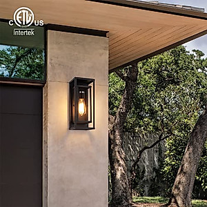 mirrea Classic Outdoor Wall Sconce 1 Light in Matte Black Rectangular Metal Frame and Clear Glass Shade Waterproof Porch Light Patio Light Pack of 2