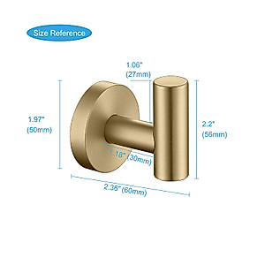 TASTOS Brushed Gold Bathroom Towel Coat Hook Stainless Steel, 2 Pack Robe Clothes Cabinet Closet Sponges Hooks Holder Round Style Heavy Duty Wall Hook for Bathroom Kitchen Hotel Wall Mounted