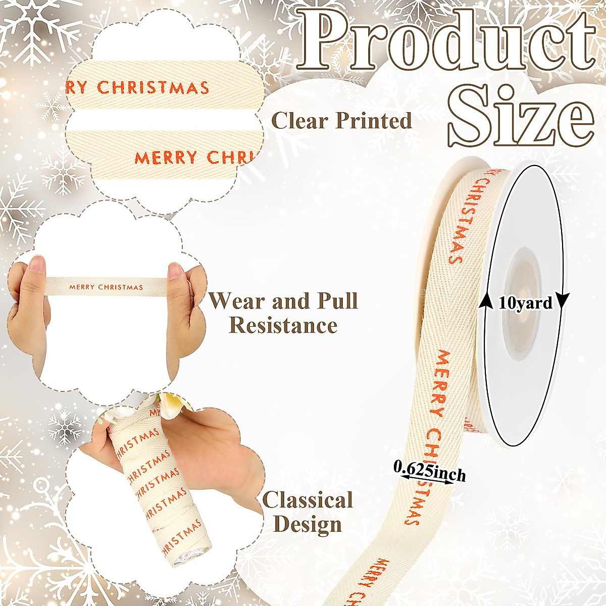 Waydress 2 Pcs Merry Christmas Ribbon Cotton Herringbone Custom Ribbon Natural 5/8 x 10 Yards Christmas Ribbon for Gift Wrapping Crafts DIY Holiday Xmas Decorations