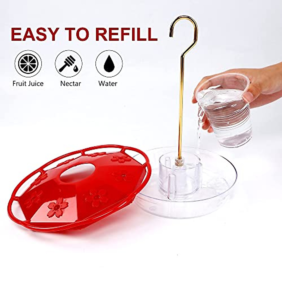 Juegoal 12 oz Hanging Hummingbird Feeder, 2 Pack Outdoor Hummingbird Feeders with 8 Feeding Flower Ports, Bird Nectar Leak-Proof Saucer Feeders for Garden Yard Patio