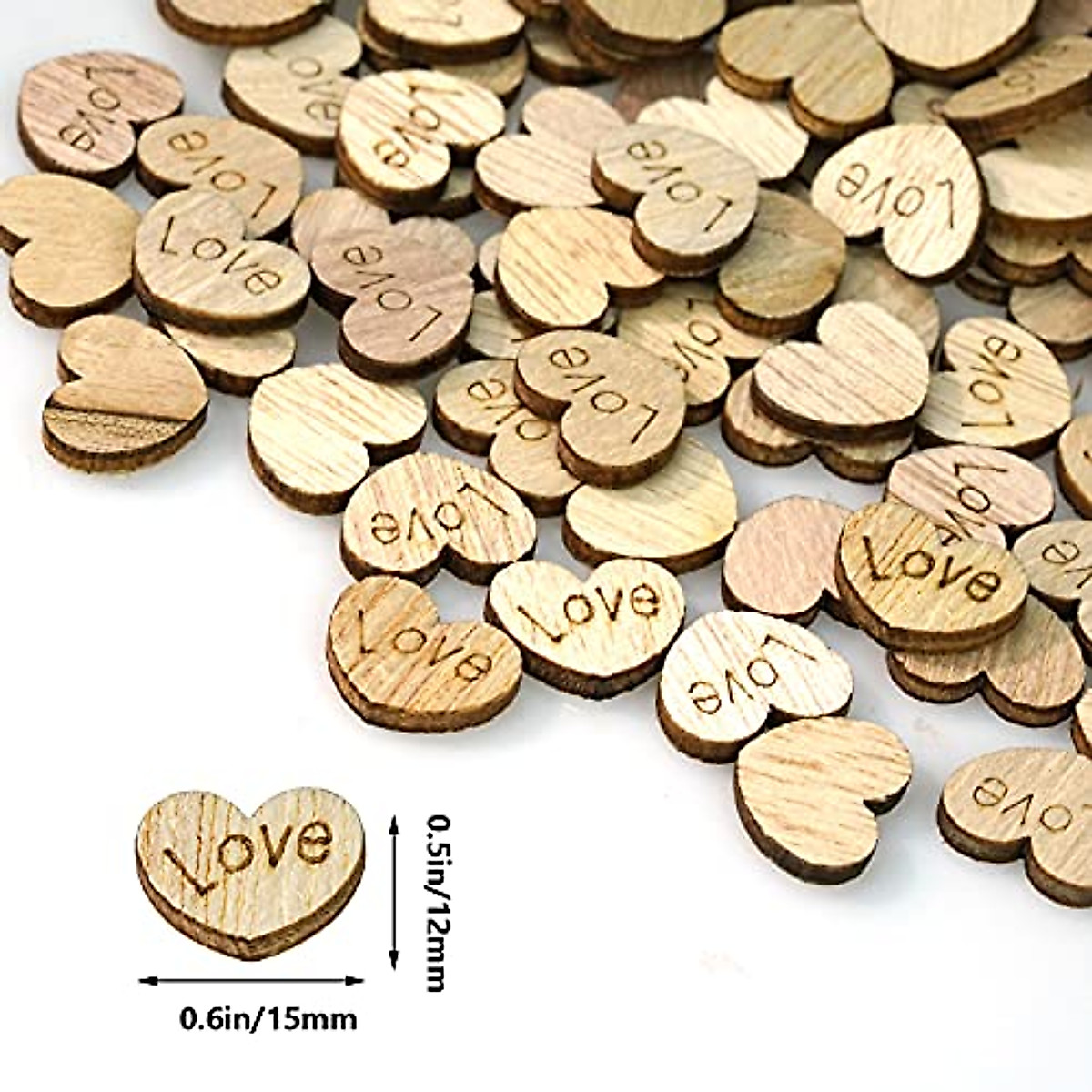Lystaii 400pcs Rustic Wooden Love Heart Wedding Table Scatter Decoration Valentines’ Day Engraved Natural Wood Heart Table Confetti Children's DIY for Crafts Wedding Engagement Baby Shower Party