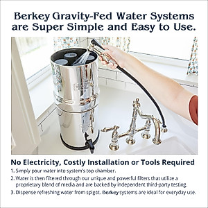 Big Berkey Gravity-Fed Water Filter System 2.25 Gallon with 2 Black Berkey Elements, 2 Berkey PF-2 Fluoride and Arsenic Reduction Elements