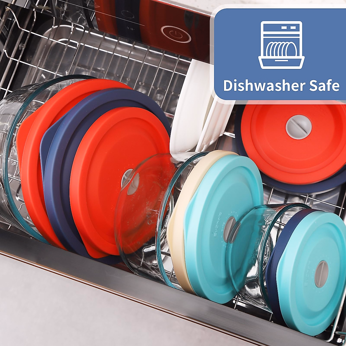 Replacement Lids for Pyrex 7200-PC 2 Cup and 7201-PC 4 Cup and 7402-PC 6/7 Cup, Silicone Round Storage Cover Lid for Anchor Hocking Glass Bowl 6 Pack Dark Blue