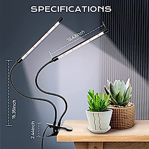 iPower LED Grow Light, 6000K Full Spectrum Clip Plant Growing Lamp with 84 White Red LEDs for Indoor Plants, 5-Level Dimmable, Auto On Off with 4/8/12H Timer