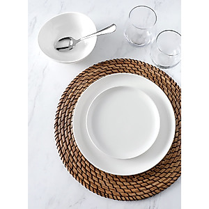 Sweese Porcelain White Dinner Plates Set of 6, 10 Inch Salad Serving Modern Round Dishes - Dishwasher, Microwave, Oven Safe, Scratch Resistant, Smooth Glaze