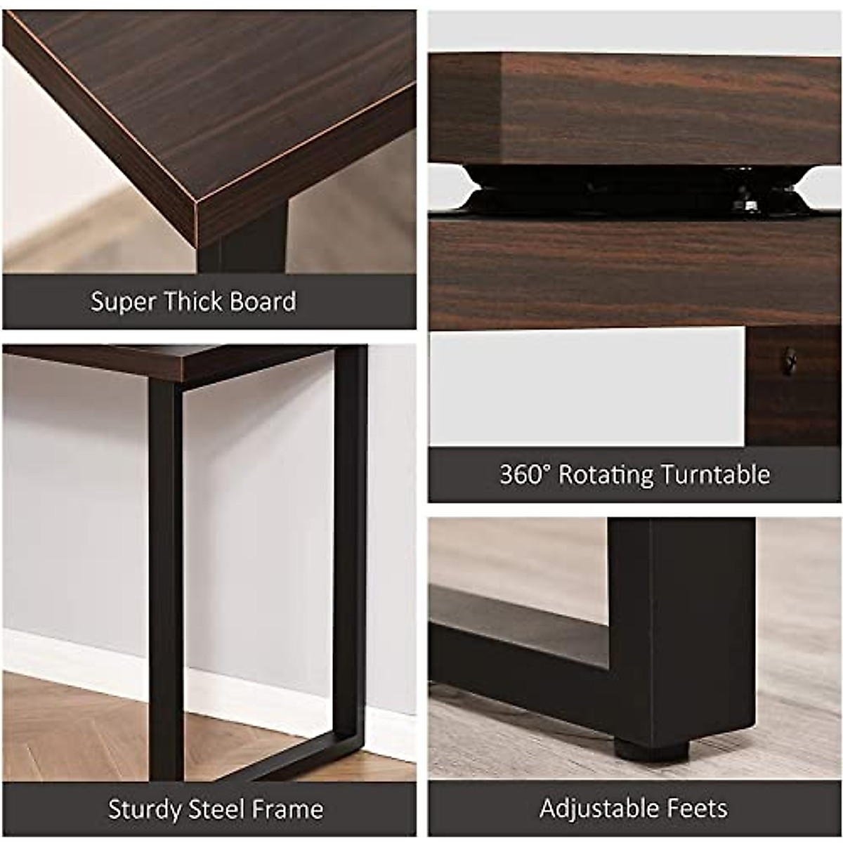 Royal Wood 55" 360° Rotating L-Shaped Home Office Computer Desk, Rotating Corner Desk with Storage Shelves, Left or Right Side Combo Table, Study Writing Desk Two Workstations,Espresso