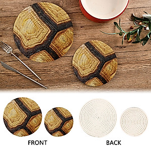 Turtle Shell Round Trivet Mat 2PCS Carapace Print Cotton Rope Placemats Pot Holder Set Kitchen Decor Table Hot Pads Coasters for Hot Dish Counter Tops Farmhouse Coasters Protector Mats