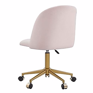 Pemberly Row Upholstered Adjustable Swivel Desk Chair Gold Legs in Blush Pink