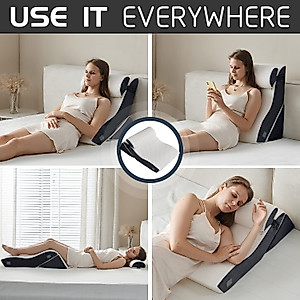 3PCS Qirroboni Orthopedic Bed Wedge Pillow Set, Adjustable Pillows for Neck, Back and Leg Pain Relief Comfortable & Post Surgery Foam - Heartburn, Anti Snoring, Acid Reflux GERD Sleeping Charcoal Grey