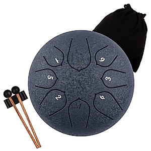 LOMUTY Steel Tongue Drum Rain Chime, 8 Notes 6 inch Rain Drum for Outside When It Rains, Chakra Drum with Bag, Mallets, Finger Picks, Percussion Instrument for Meditation Yoga Education (Navy)