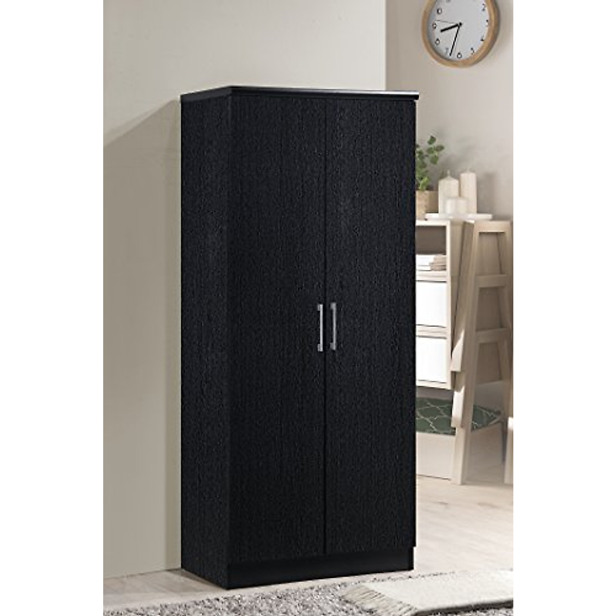 HODEDAH IMPORT 2 Door Wardrobe with Adjustable/Removable Shelves & Hanging Rod, Black