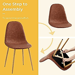 GreenForest Dining Chairs Set of 4, Mid Century Dining Kitchen Room Chairs, Modern Upholstered Dining Chairs with Soft Faux Leather Cushion Seat and Metal Legs, Side Chairs for Living Room, Dark Brown