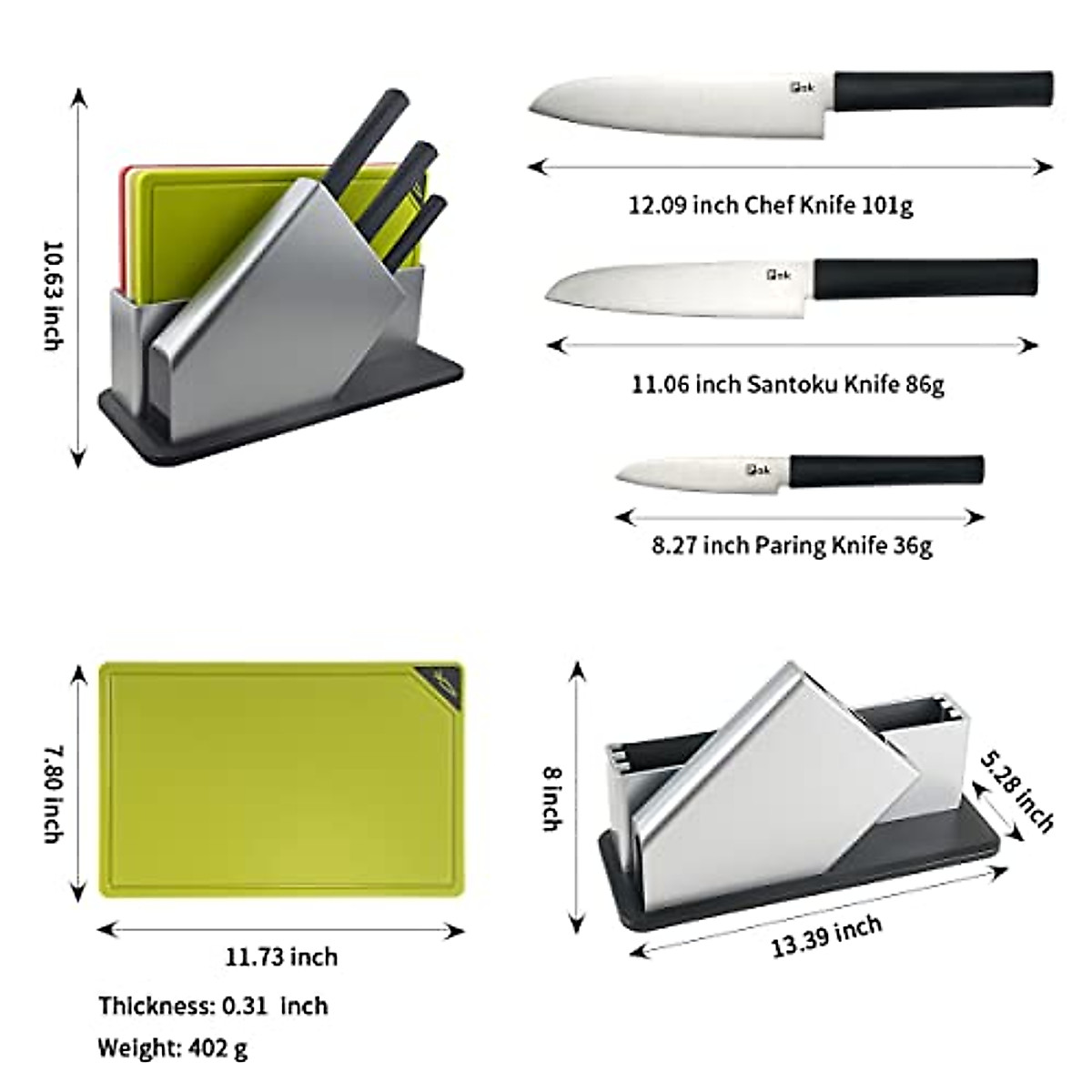Pak Kitchen Knife Set, Kitchen Knives, Smart Cutting Board, Cuchillos de Cocina, Knives Set for Kitchen, Cutting Boards Set, Chopping Board, Knife and Cutting Board Set with Holder, Sharp Knife Set