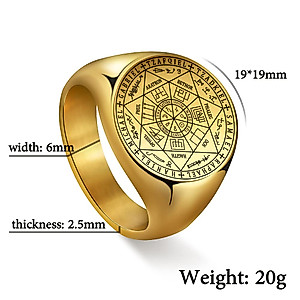 Amaxer Seven Archangels Ring for Men Stainless Steel The Seal Of Solomon Tetragrammaton Archangels Protection Ring Statement Band for Men Women (Gold, 12)