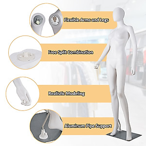 Spurgehom 70" Female Mannequin Torso Dress Form Adjustable Clothing Mannequins with Metal Stand Plastic Realistic Full Body Mannequin Display, White