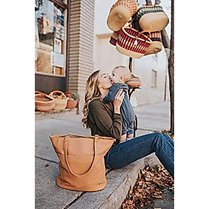 Little Unicorn Citywalk Tote – Diaper, Work, Travel Bag with Changing Pad - Premium Vegan Leather – 6 Interior Pockets – Wipes Clean Inside & Out (Cognac)