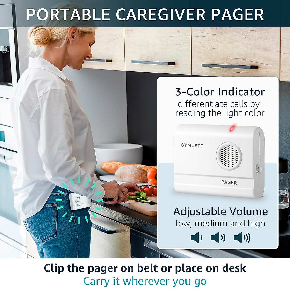 Bed Alarm Caregiver Pager with Wireless Motion Sensor Alarm Indoor Fall Prevention for Elderly Monitoring Seniors Dementia Patients Seniors Home Door Chime