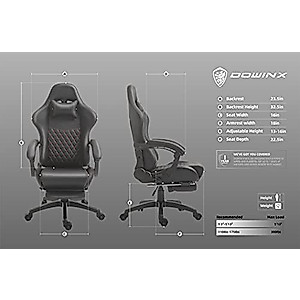 Dowinx Gaming/Office PC Chair with Massage Lumbar Support, Vintage Style PU Leather High Back Adjustable Swivel Task Chair with Footrest (Black and Red)