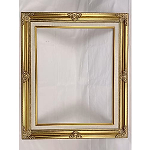 TP Picture Frame (No Glass and Backing)- Classic Gold Ornate Wood/Gesso with Linen Liner- Antique Style, Baroque, Vintage Look (16x20)