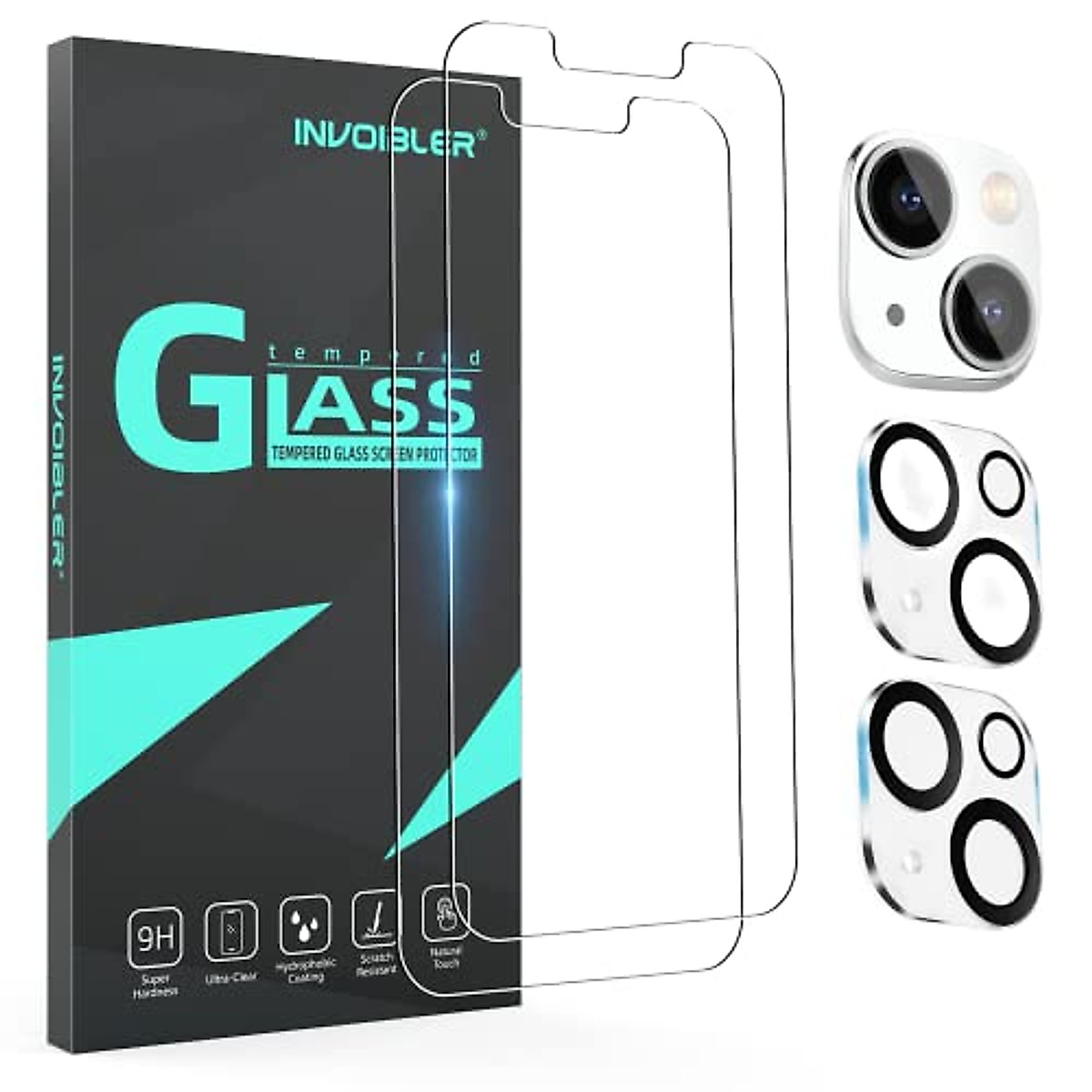 Invoibler [2+2 Pack Screen Protector Compatible with iPhone 14 Plus 6.7" + Camera Lens Protector, iPhone 14 Plus Screen Protector Tempered Glass, [HD Clear] [Bubble Free] [Anti-Scratch]