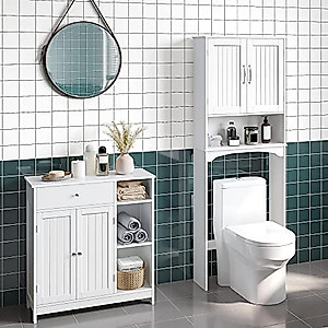 Yaheetech Bathroom Floor Cabinet, Kitchen Freestanding Storage Organizer, Large Side Cabinet with Doors, Drawer & Adjustable Shelves for Living Room, Entryway, 12" D x 29.5" W x 31.5" H, White