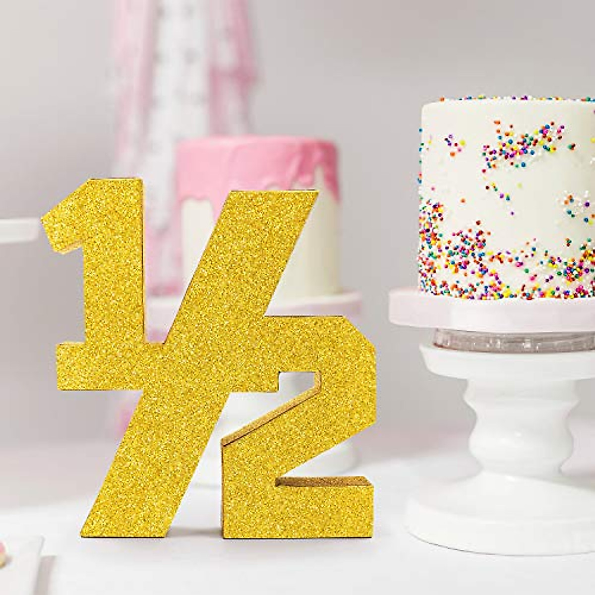 Half Number Sign 1/2 Baby Birthday Party Supplies Glitter Photo Props for 6 Months Birthday Party Decorations Paper Mache Freestanding Decorative Number Set