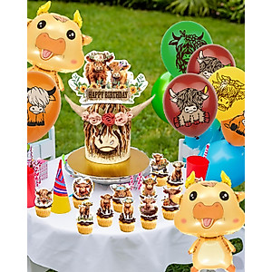 HXJFGDM Highland Cow Birthday Decorations - Highland Cow Party Decorations,Include Happy Birthday Banner Brown Highland Cow Flower Balloons for Farm Animal Holy Cow Party Decor