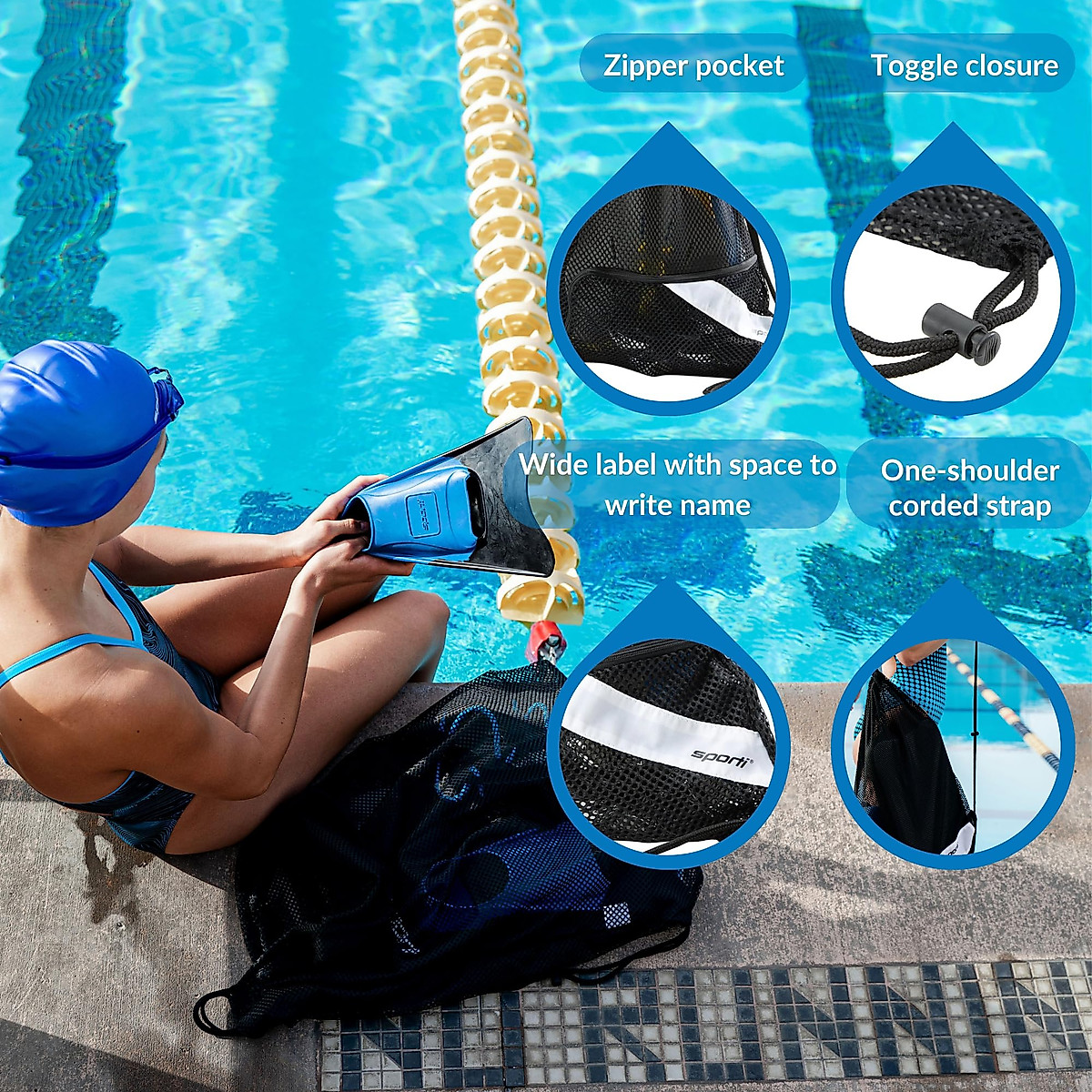 Sporti Mesh Bag with Zipper Pocket - Blue