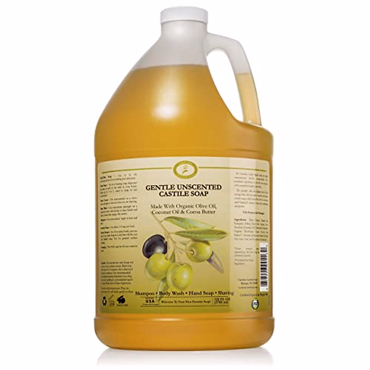 Carolina Castile Soap Castile Soap Liquid Unscented - 1 Gallon Vegan & Pure Organic Soap Concentrated Non Drying All Natural Formula Good for Sensitive Skin (1 Gallon)