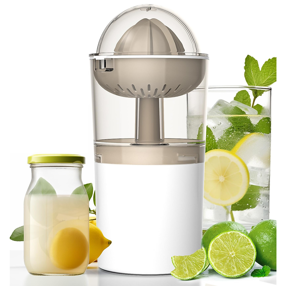Cordless Electric Lemon Juicer Squeezer, AYOTEE Portable Electric Citrus Juicer with USB Cable and Spoon, Lemon and Lime Squeezer, Electric Orange Juicer Squeezer, Rechargeable Lime Juicer (White)