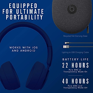 Beats Solo Pro Wireless Noise Cancelling On-Ear Headphones - Apple H1 Headphone Chip, Class 1 Bluetooth, Active Noise Cancelling, Transparency, 22 Hours of Listening Time - Dark Blue