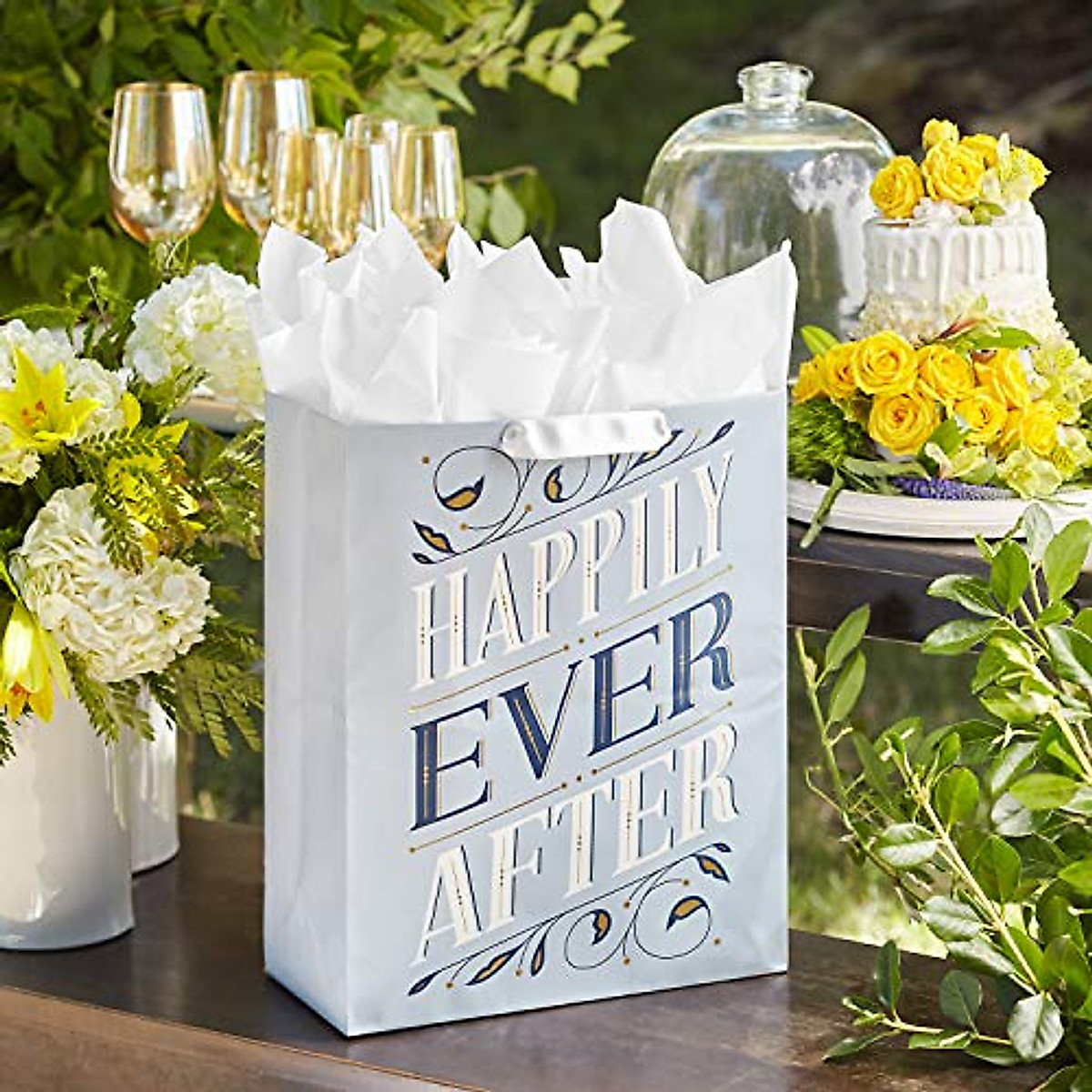 Hallmark 15" Extra Large Gift Bag with Tissue Paper ("Happily Ever After") for Weddings, Engagements, Bridal Showers, Vow Renewals