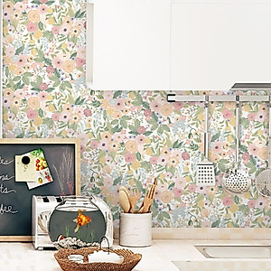 Ismoon Floral Wallpaper Peel and Stick Wallpaper Boho White Wallpaper Leaf Flowers Contact Paper Removable Wallpaper Vinyl Self-Adhesive Wallpaper for Bedroom Cabinets and Drawers Decor 16.1inx78.7in