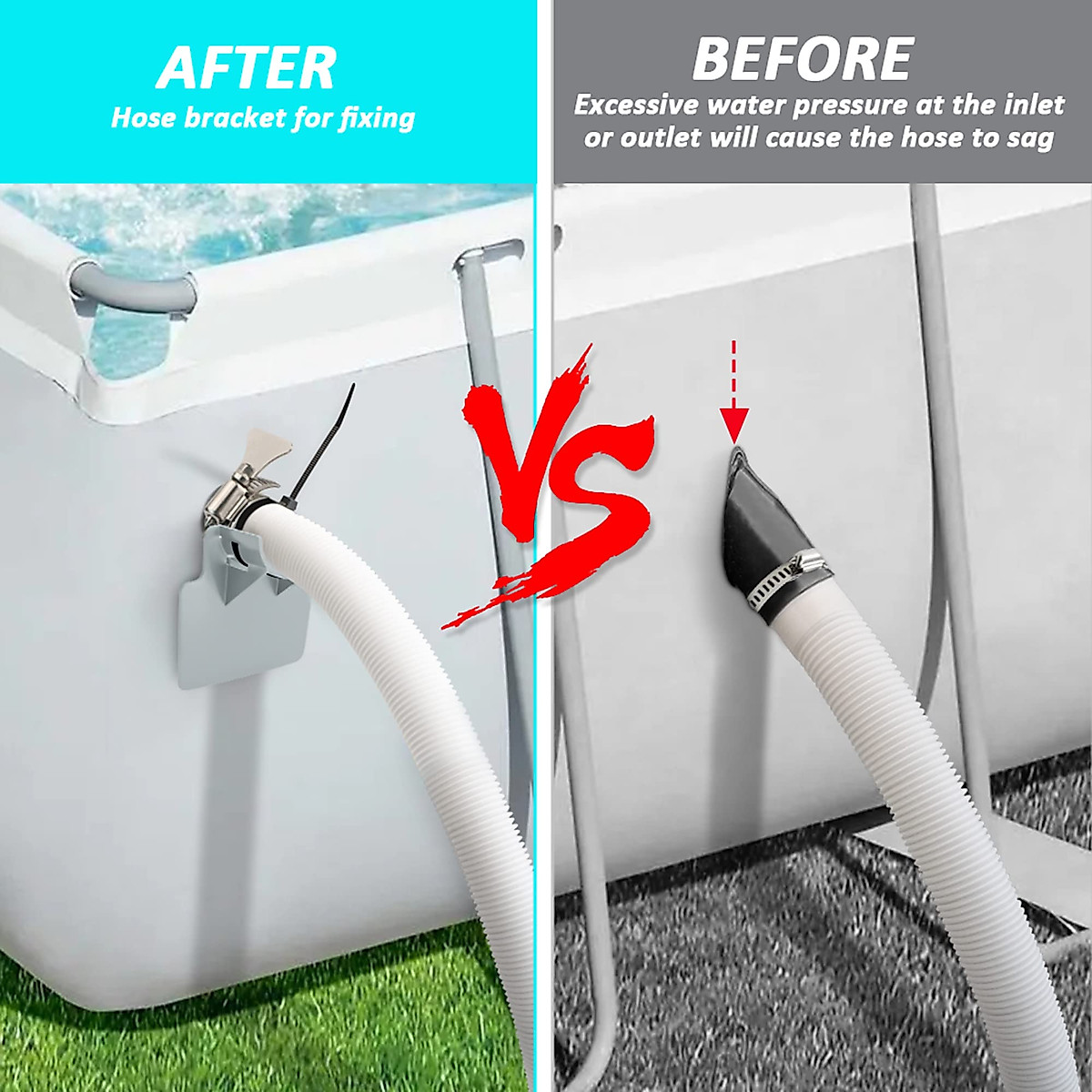 Magoog Swimming Pool Pipe Holders 3 PCS, Fits 1.5'(MAX) Above Ground Swimming Pool Hose Support Brackets, Prevent Pipe Sagging, with 3 Tapes, 6 Cable Ties& 3 Stainless Steel Hose Clamps