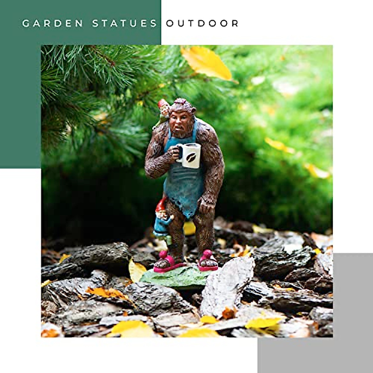 Redwix Bigfoot Statue 11 inch, Garden Gnomes Outdoor, Sasquatch Statue with Cup of Coffee for Outdoor Decor, Bigfoot Gifts