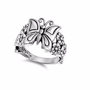 CloseoutWarehouse 925 Sterling Silver Butterfly Flower Forever Ring Size 8