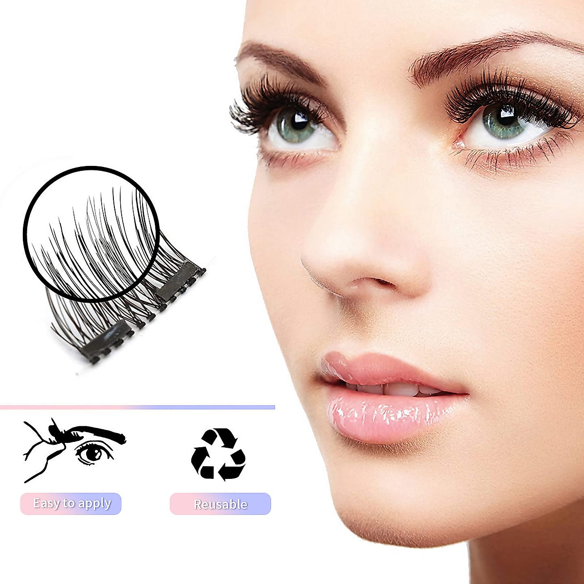 No Glue Magnetic Eyelashes, Magnetic Lashes Natural Look, 0.2mm Ultra Thin Magnet Lightweight & Easy to Wear Reusable Lashes Extensions