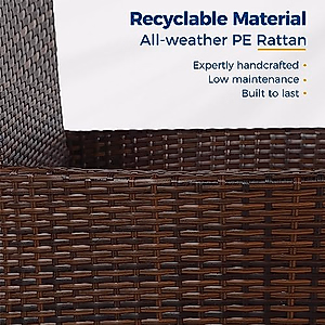 Wisteria Lane 5-Piece Wicker Outdoor Table and Chairs, Patio Dining Set w/Square Glass Tabletop and Umbrella Hole, Patio Table and Chairs Set for Backyard Deck Balcony Front Porch, Brown