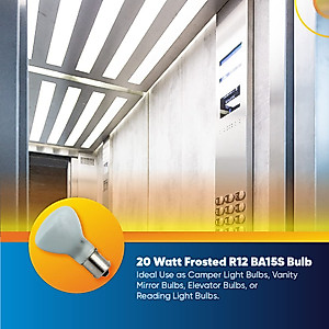 13V RV Light 1383 Bulb by Technical Precision - 20W Frosted R12 BA15S Bulb Single Contact Bayonet Base for Automotive, Elevator, and Reading - 300 Hours Rated Life - 10 Pack