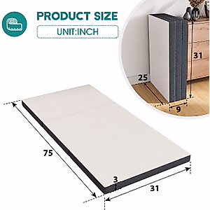 Folding Mattress, Twin Size Foldable Mattress Topper with Washable Cover, Portable Memory Foam Trifold Mattress for Camping, Guest, Yoga, Travel, Certipur-US Certified, 3 Inch, Narrow Twin